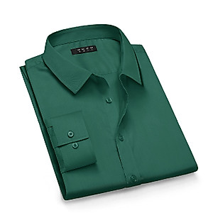 MAGCOMSEN Mens Dress Shirts Long Sleeve Button Down Shirt Lightweight Formal Shirts Business Casual Shirt Green,XL