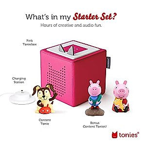 Toniebox Audio Player Starter Set with Peppa Pig, George, and Playtime Puppy - Listen, Learn, and Play with One Huggable Little Box - Pink