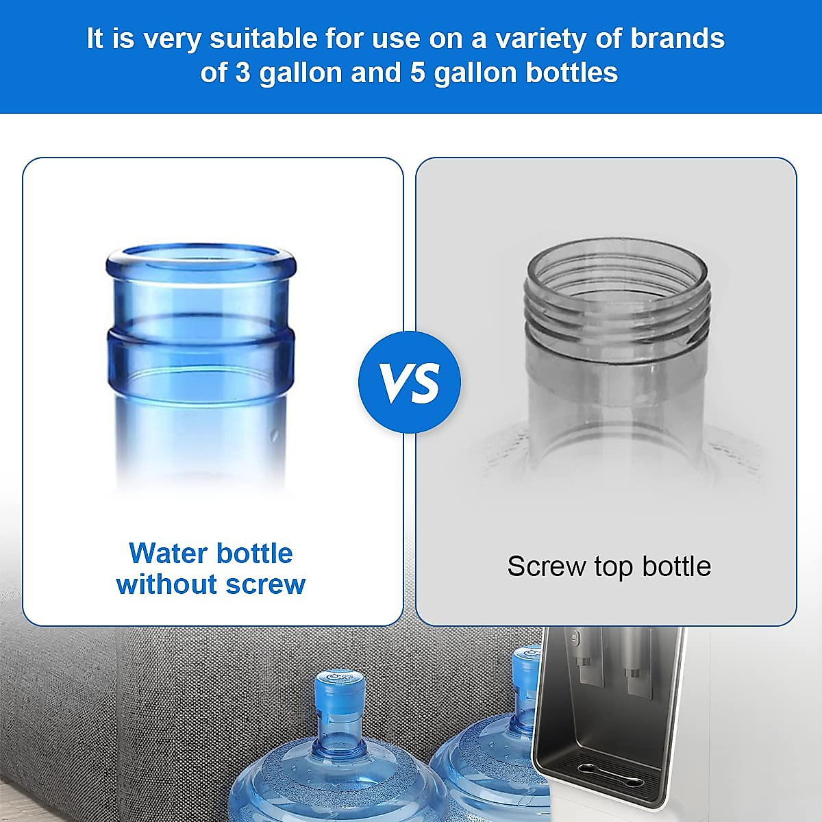 Magicfour 5 Pack Gallon Water Bottle Caps, Water Bottle Caps 55mm Non-Spill Replacement 3 & 5 Gallon Water Jug Caps Water Cooler Bottle Caps for 3 & 5 Gallon Water Jug, Dispenser