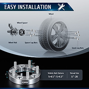Orion Motor Tech 5x4.5 Wheel Spacers, 1 Inch Spacers with 1/2-20 Studs Compatible with Jeep Wrangler TJ YJ Grand Cherokee Ford Explorer Mustang Ranger, 82.5mm Center Bore Wheel Spacer Kit Set of 2