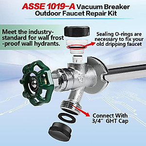 Langina Vacuum Breaker Replacement Kit, ASSE 1019-A Vacuum Breaker Repair Kit, Anti Siphon Valve Repair Kit, Outdoor Faucet repair kit(Black) with 1PCS 3/4" Outdoor Faucet Cap(Black)