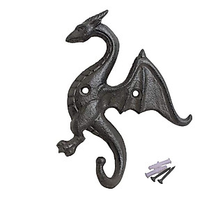 PlayDo Dragon Vintage Cast Iron Hooks Hangers for Wall Hanging Key Coats Towel (Dragon-3)