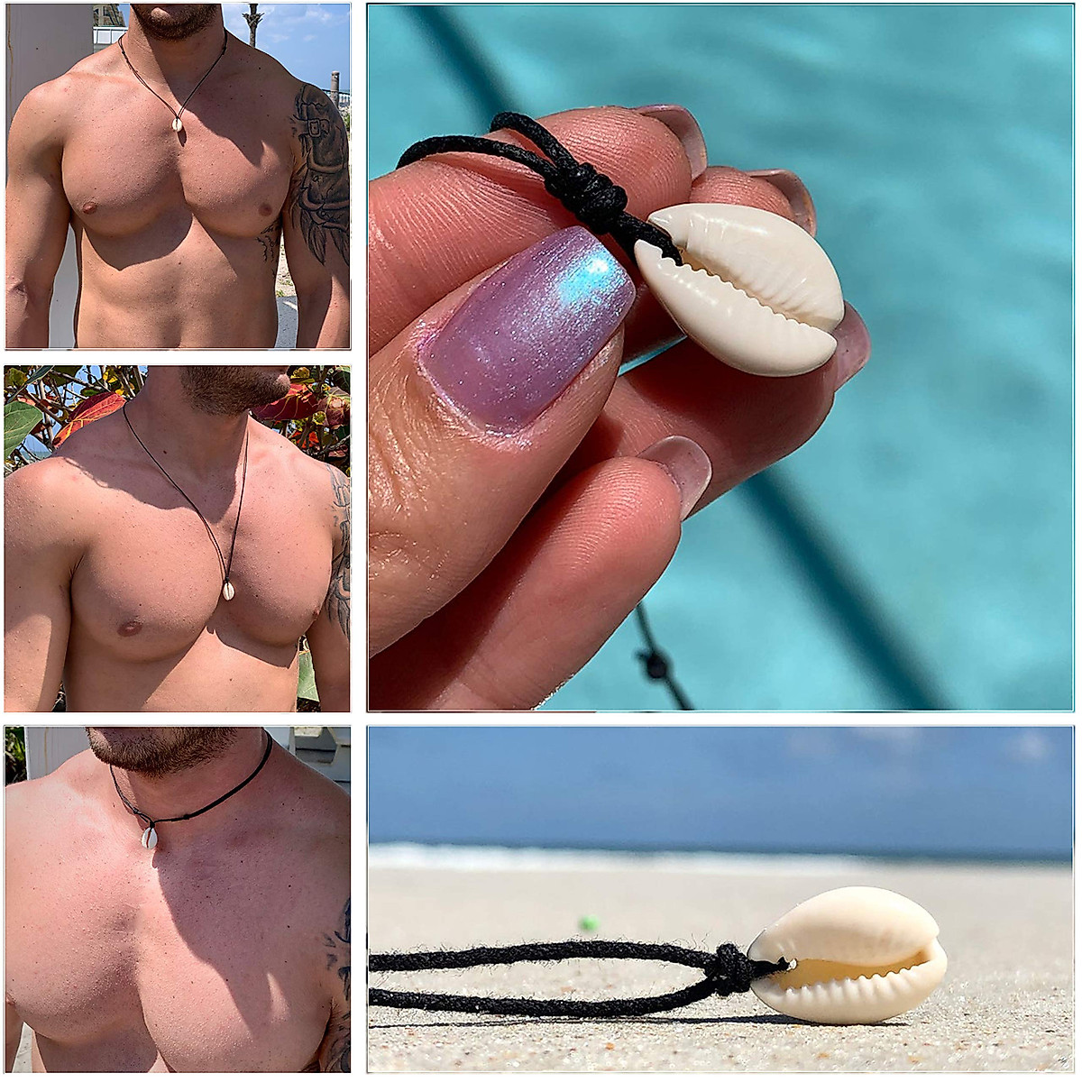 POTESSA Natural Cowrie Shell Choker Necklace Pendant Hippie Adjustable Beach Jewelry for Ladies