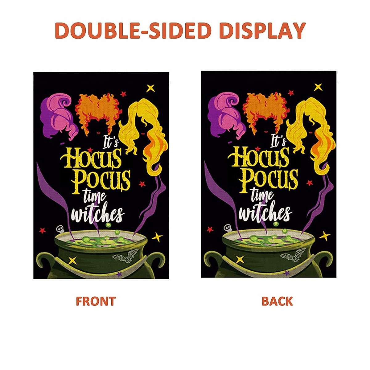 Witch Garden flag for Halloween Burlap House Yard Flag 12x18 Inch Funny Garden Decoration Double Sided Halloween Sign Decoration Outdoor Outside (It's Hocus Pocus Time Witches)