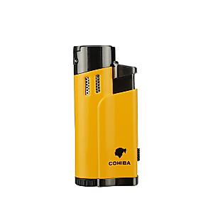 Cigar Lighters Torch with Punch 4 Jet Butane Refillbale Lighter Metal Torches Windproof (Yellow)