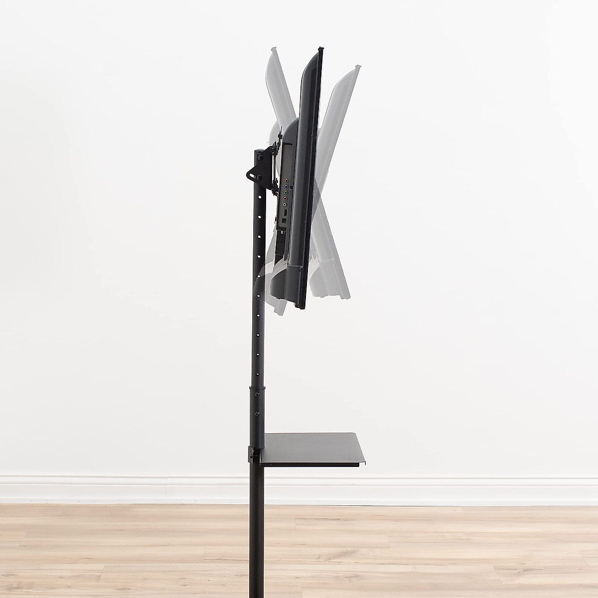 VIVO TV Floor Stand for 13 to 50 inch Flat Panel LED LCD Plasma Screens, Portable Display Height Adjustable Mount with Storage Shelf, Black, STAND-TV07-S