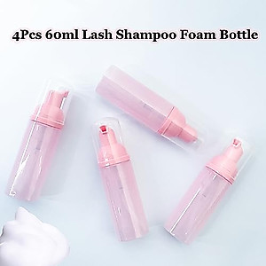 AREMOD 4Pcs 2 oz Lash Shampoo Foaming Bottle Empty Foaming Soap Dispenser Plastic Refillable Travel Pump Bottle for Hand Soap, Shampoo for Toiletries(Pink)