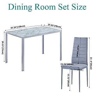 Paonne 5-Pieces Marble Effect Dining Room Set for 4, Contemporary Kitchen Table and Upholstered Chairs Set for Kitchen/Dinette/Restaurant/Apartment and Small Space