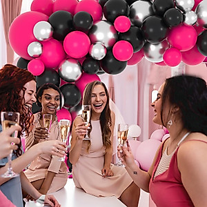 Hot Pink Black Balloon Garland Arch Kit, 122PCS Rose Red Black Hot Pink Balloons Metallic Silver Balloons for Birthday Wedding Engagement Baby Bridal Shower Anniversary Girl Spa Party Decorations