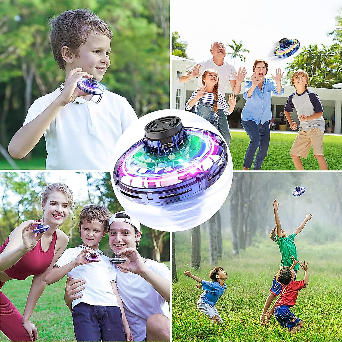 Flying Spinner Mini UFO Drone for Kids, Flying Fidget Spinner UFO Toy Drone, Flying Orb Ball Hand Operated with 360 ° Rotating and LED Lights for Adult and Kids