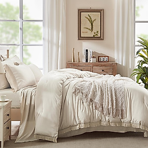 Andency Queen Comforter Set with Sheets Beige -7 Pieces Boho Tassel Bed in a Bag Soft Lightweight Bedding Sets, All Season Fringe Bed Set with Comforter, Sheets, Pillowcases & Shams