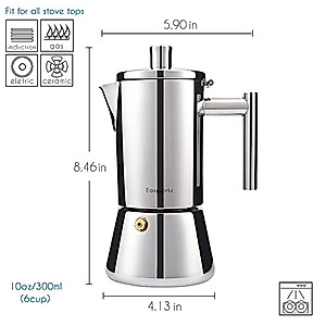 Easyworkz Diego Stovetop Espresso Maker, Bundled With Stainless Steel Espresso Cup 2pcs Set Double Wall Insulated Metal Demitasse Cups