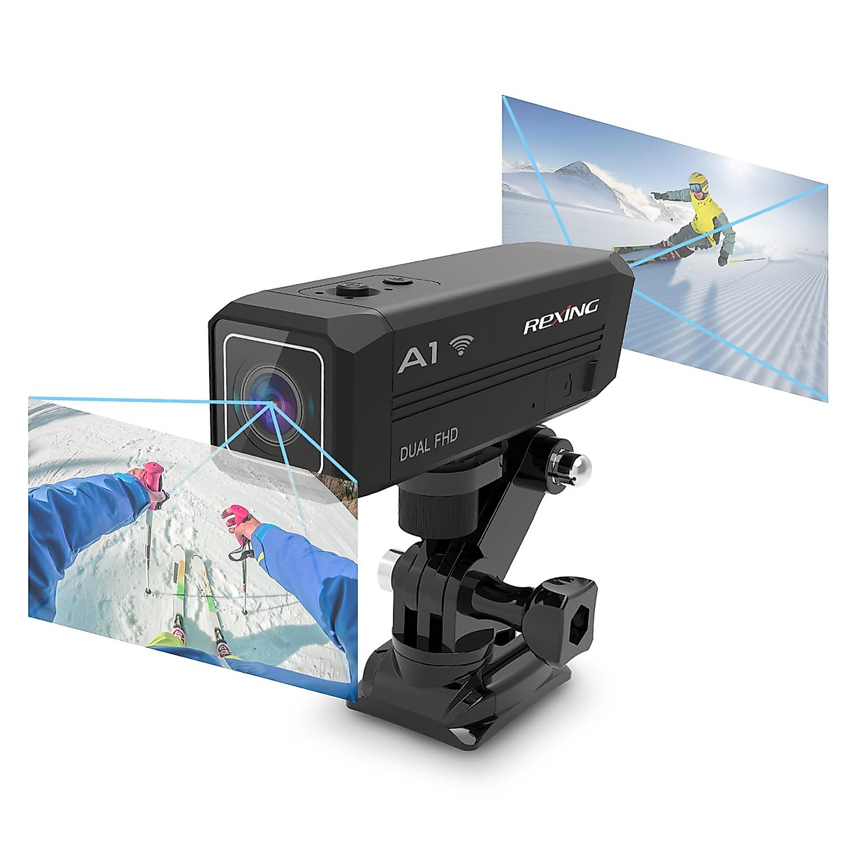 RexingUSA A1 Two-Way Action Camera 1080p@30fps, Wi-Fi Connectivity, Broad View, Wrist Remote Control, IMX307 Sensor, Water-Resistant, Extreme Sports Camcorder for Motorcycles, Bicycles, Hiking, Cars