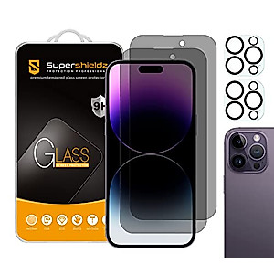 Supershieldz (2 Pack) (Privacy) Anti Spy Screen Protector Designed for iPhone 14 Pro Max (6.7 inch)+ Camera Lens Tempered Glass Screen Protector, Anti Scratch, Bubble Free