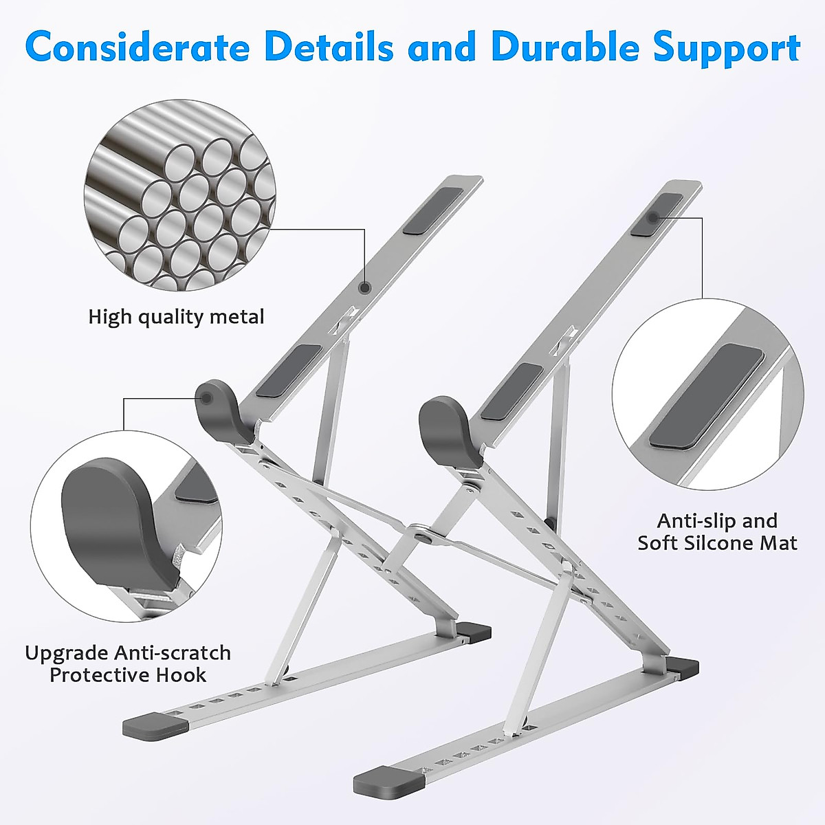 MIENOW Laptop Desk Stand Adjustable Height, Aluminum Foldable Laptop Stand Computer Riser Ergonomic Portable Travel Laptop Holder Fit for Notebook, MacBook Air/Pro, Dell, HP and Lenovo 10''-15.6''