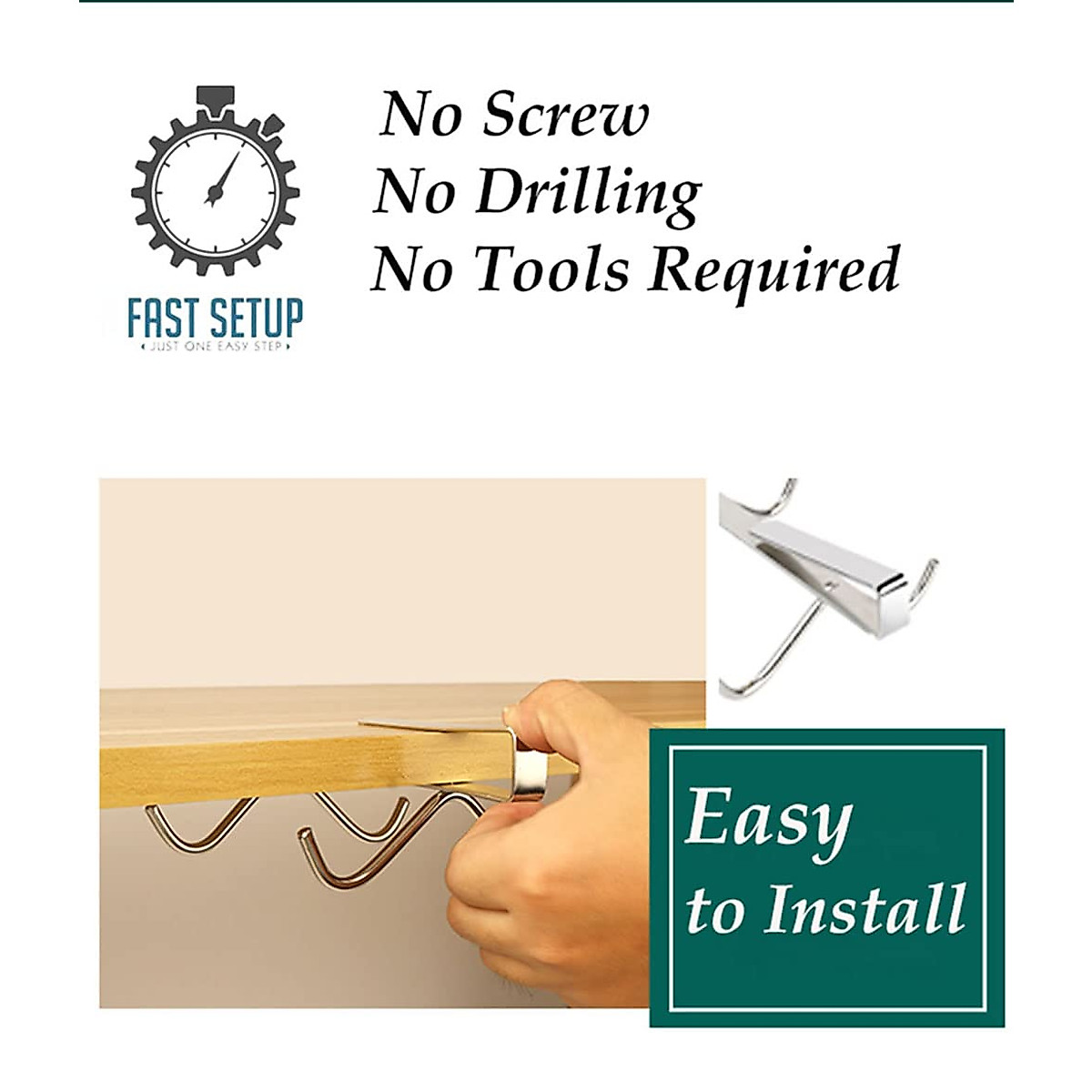 Kakuru Coffee Mug Organizer. Mug Rack Hanger, 4 Hooks Under Cabinet, 2 PCS Stainless Steel, Best Choice for Space Saving