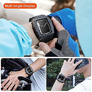 Metal Case for Apple Watch 7 45mm Band with Cover, Heavy Duty Rugged Case Glass Screen Protector Silicon Strap for iWatch Series 7 45mm Accessories Men's Full Protective Cover (Black)