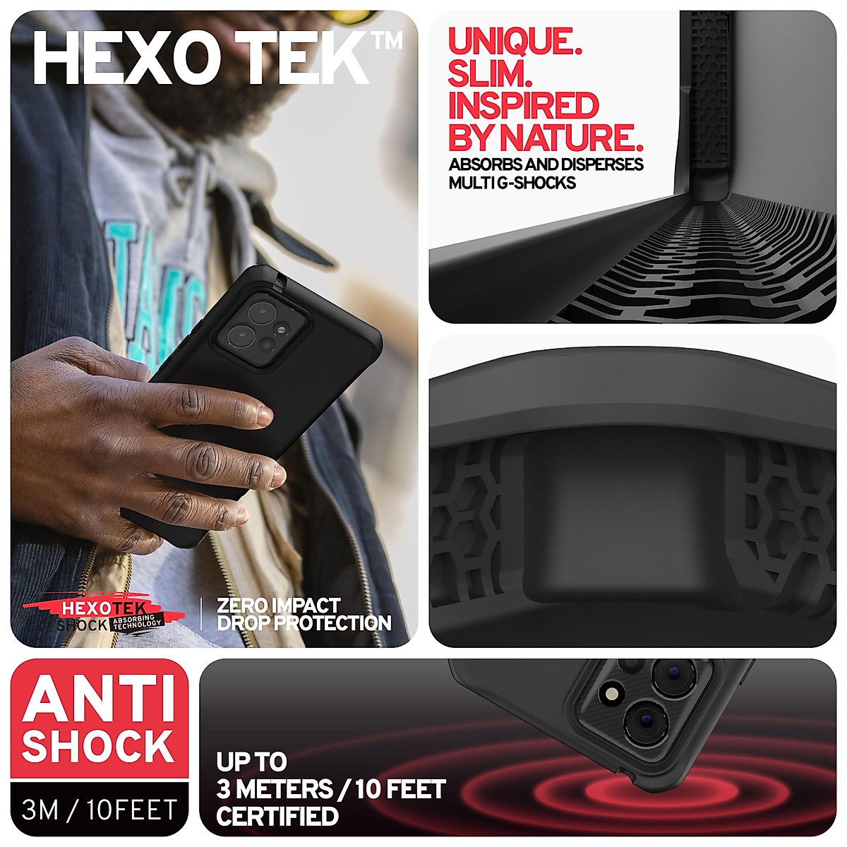 ITSKINS Spectrum Solid Protective Phone Case Compatible with Motorola ThinkPhone, Slim Hybrid Case, Anti-Slip, Heavy Duty Shockproof Cover, Military Phone Case | Black