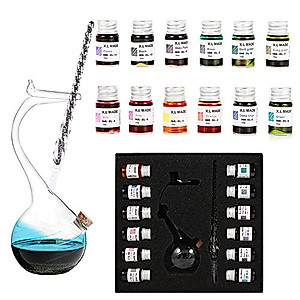 Thyggzjbs Handmade High Borosilicate Glass Glass Dip Pen Ink Set-Crystal Pen with 12 Colorful Inks for Art, Writing, Signatures, Calligraphy, Decoration, Gift (Black)