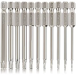 Torx Bit Set, Tonsiki 11PCS Security and Tamper Proof Star Bits Set S2 Steel with Magnetic, 3'' Long, T6-T40