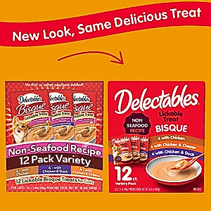 Delectables Bisque Non-Seafood Lickable Wet Cat Treats, Variety Pack, 12 Count (Pack of 1)