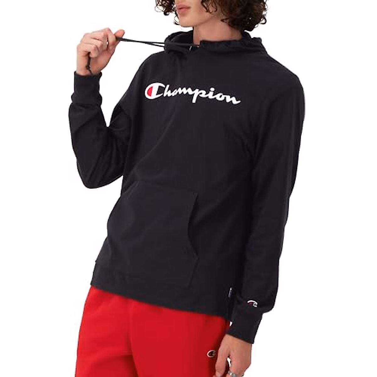 Champion, Midweight, Soft and Comfortable T-Shirt Hoodie for Men, Black Script, Large