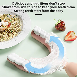 Kids U-Shaped Manual Toothbrush, with 2Pcs Food Grade Soft Silicone Brush Head, 360° Oral Teeth Mouth Cleaning Dolphin Cartoon Handle Design for 1-12 Years Children Infant Toddler (1-8 Years, Blue)