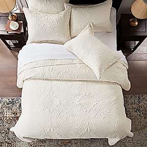 Anluoer Quilt Queen Size Bedding Set-Cream Embossed, Bedspreads-Lightweight Summer Soft Microfiber Bedspread, Bed Coverlet for All Seasons (1 Quilt, 2 Pillow Shams)