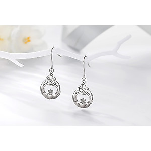 INFUSEU Claddagh Celtic Dangle Earrings for Women Sterling Silver Irish Trinity Knot Drop Earrings Charm Jewelry