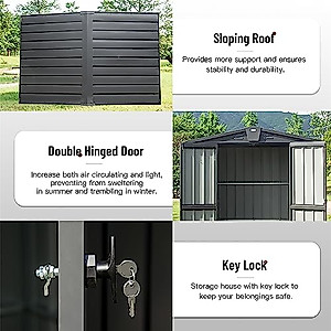 Outdoor Storage Shed 5.7x3 FT,Metal Outside Sheds&Outdoor Storage Galvanized Steel,Tool Shed with Lockable Double Door for Patio,Backyard,Garden,Lawn (5.7x3ft, Black)