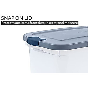 Rubbermaid Roughneck Clear 66 Qt/16.5 Gal Storage Containers, Pack of 4 with Latching Grey Lids, Visible Base, Sturdy and Stackable, Great for Storage and Organization