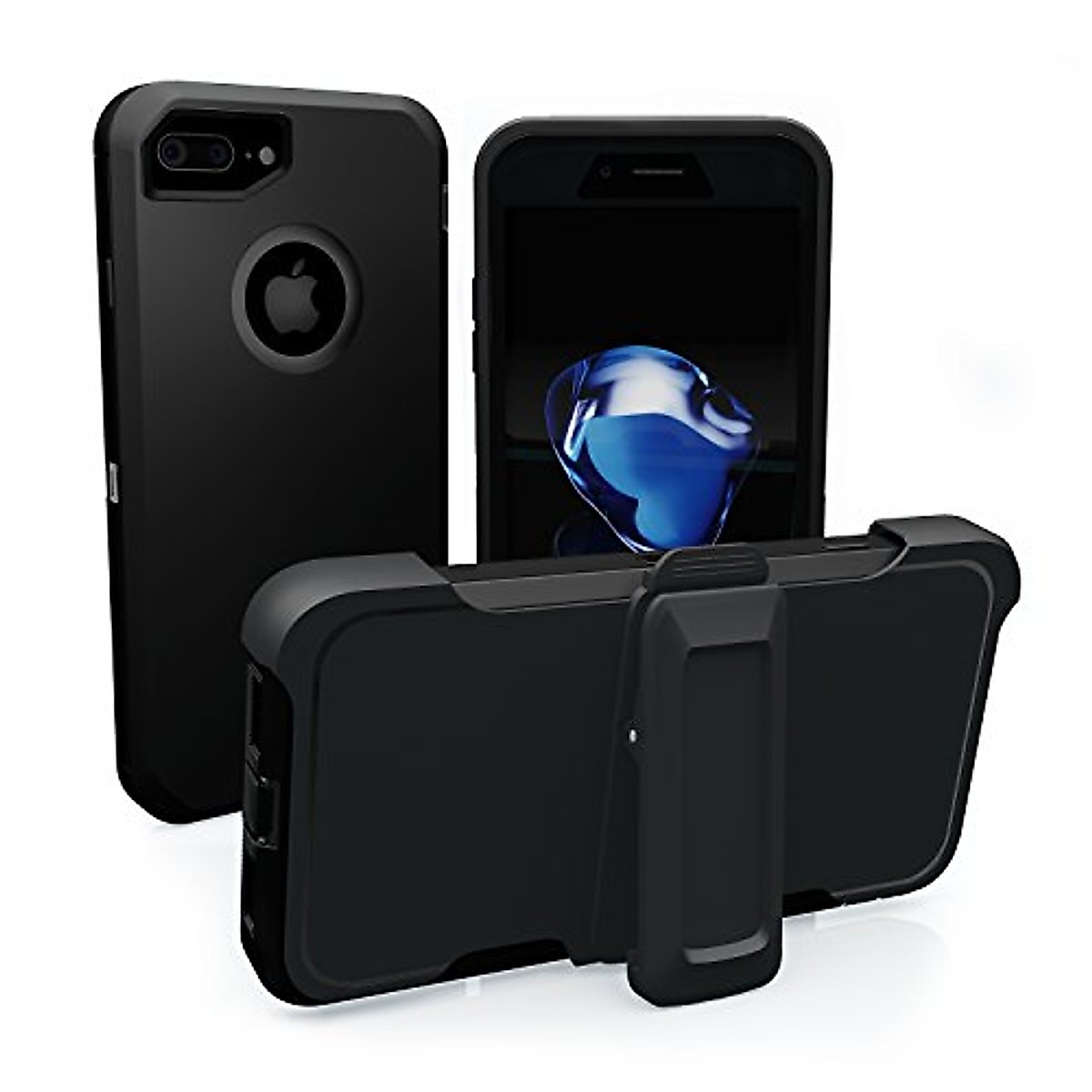 iPhone 7 Plus Case, ToughBox® [Armor Series] [Shock Proof] for Apple iPhone 7 Plus Case [Built in Screen Protector] [with Holster & Belt Clip] [Fits OtterBox Defender Series Belt Clip] (■ Black)