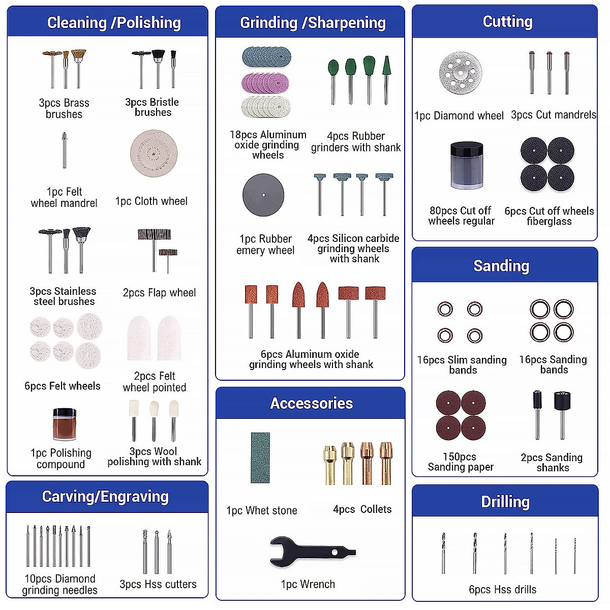 APEXFORGE M0 & M0 Plus Rotary Tool Accessories Kit, 357Pcs + 519Pcs Accessories, Keyless Chuck, 1/8" Diameter Shanks, Universal Fitment for Easy Cutting, Sanding, Grinding, Carving, Drilling, Engravin