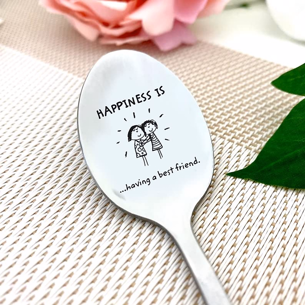 BIGEVENTS Happiness is having a Best friend Spoon Engraved teaspoons coffee spoon coffee spoons my peanut butter spoon Silver 7 A1 A1