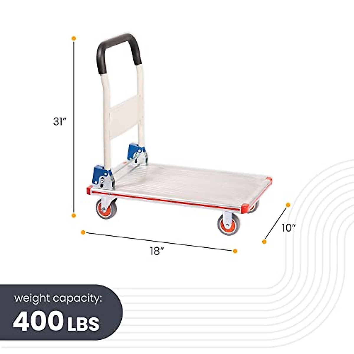 Aluminum Folding Cart with Wheels - Platform Truck - Weight Capacity 400lbs - Compact Foldable Cart for Warehouse, Restaurant, Shops Factories and Home - Flatbed Cart with 4 PU Wheels