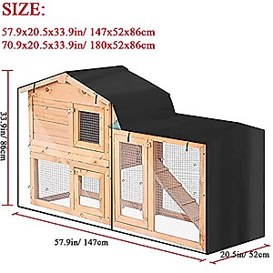 Triangle Rabbit Hutch Cover UCARE 210D Oxford Waterproof Rabbit Guinea Pig Animal Hutch Elevated Cover Dust Pet House Bunny Cage Covers (70.9x20.5x33.9 INES/ 180x52x86 cm, Black)