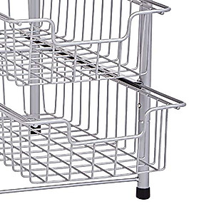Amazon Basics 2-Tier Sliding Drawers Basket Storage Organizer, Silver