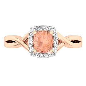 Dazzlingrock Collection 10K 5 MM Cushion Morganite & Round Diamond Bridal Halo Engagement Ring, Rose Gold, Size 9.5