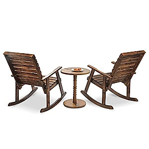 FURNDOOR 3 Piece Patio Rocking Bistro Set, Wood Rocking Chair Set with Coffee Table Wooden Rocker for Deck, Garden, Backyard, Porch