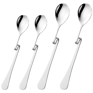 OSALADI 4pcs Espresso Spoon Stainless Steel Jam Honey Spoon Coffee Stir Spoon Milk Mixing Spoons Teaspoon Hanging Cup Dessert Tea Stirring Spoons with Curved Handle