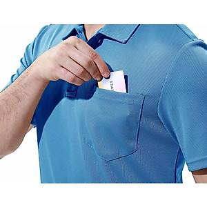 Rdruko Men's Activewear Polo Shirts Short Sleeve Quick Dry Outdoor Golf Sports Shirts with Pocket(Blue, US XL)