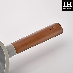 Neoflam FIKA Kitchen Nonstick 7-Inch Mini Wok with Wood Handle, Ceramic Non Stick Skillet, Induction Compatible Stir Fry Pan, Egg Omelet Pan, Gray Color, Made in Korea (18cm Petit Wok)