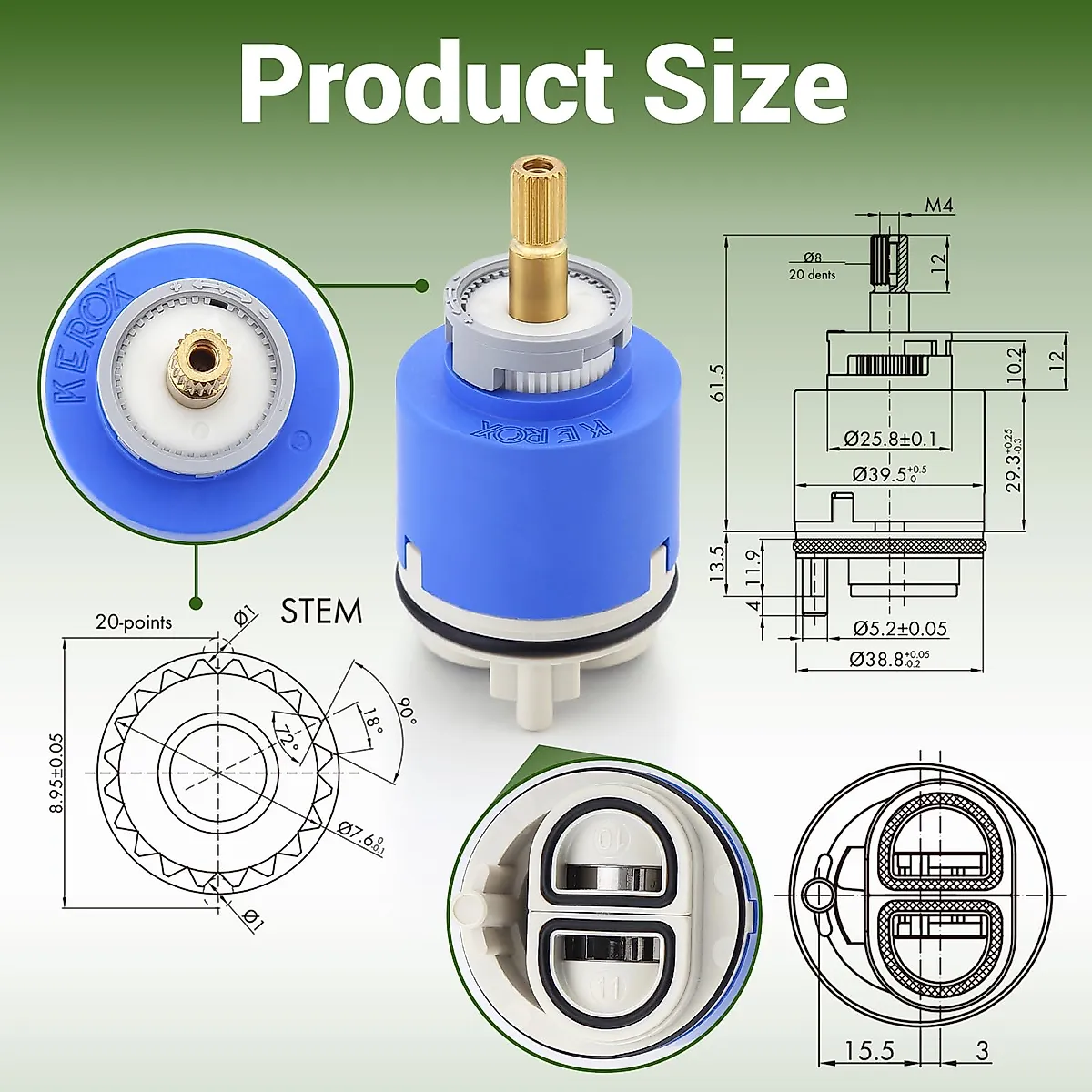 Kerox PBR 40 Faucet Cartridge, Replacement Cartridge Compatible with La Torre, Cascade & Nobili, Single Lever Shower Tub Repair, Tub Faucet Cartridges, Kitchen & Bathroom Faucet Cartridge Replacement