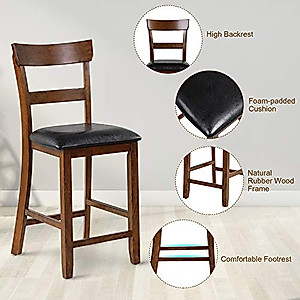 COSTWAY Barstools Set of 4, 25.5-Inch Counter Height Chair with Backrest, Foam-padded Cushion, Rubber Wood Legs, Wooden Vintage Dining Chair for Bistro, Living Room, Kitchen, Brown and Black