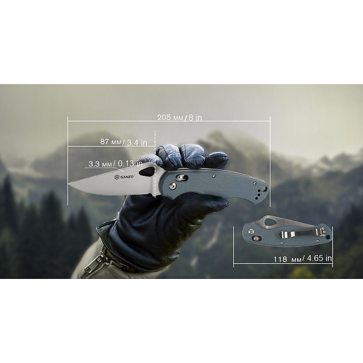 Ganzo G729-GY Folding Pocket Knife 440C Stainless Steel Blade G10 Anti-Slip Handle with Clip Hunting Fishing Camping Folder Outdoor Utility Folding Knife EDC Knife (Grey)