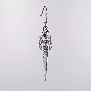 Gothic Skull Dagger Medieval Renaissance Dangle Earrings with Red Austrian Crystals