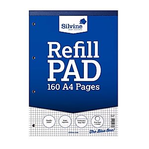 Silvine A4 Refill Pad - Ruled 5mm Squares, 160 Pages of 75gsm Paper. Ref A4RPX (210 x 297mm)