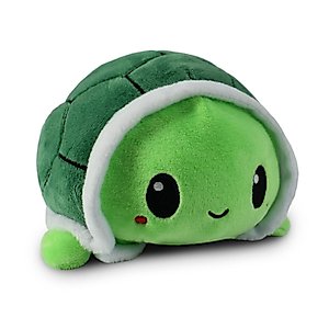 TeeTurtle - The Original Reversible Turtle Plushie - Green with Glasses - Cute Sensory Fidget Stuffed Animals That Show Your Mood