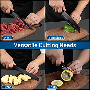 Knife Set, Meythway Kitchen Knife Set 19-Piece with Wooden Block, Premium Stainless Steel Knife Block Set, Dishwasher Safe Kitchen Knives, Ultra Sharp, Full-Tang Design with Black Coating