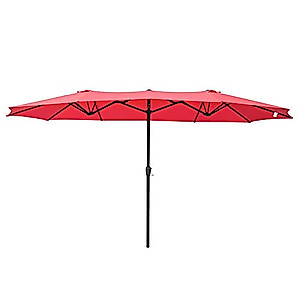 Yescom 14' Double-sided Twin Patio Umbrella Sun Shade UV30+ Water Fade Resistant Crank Outdoor Garden Market Red